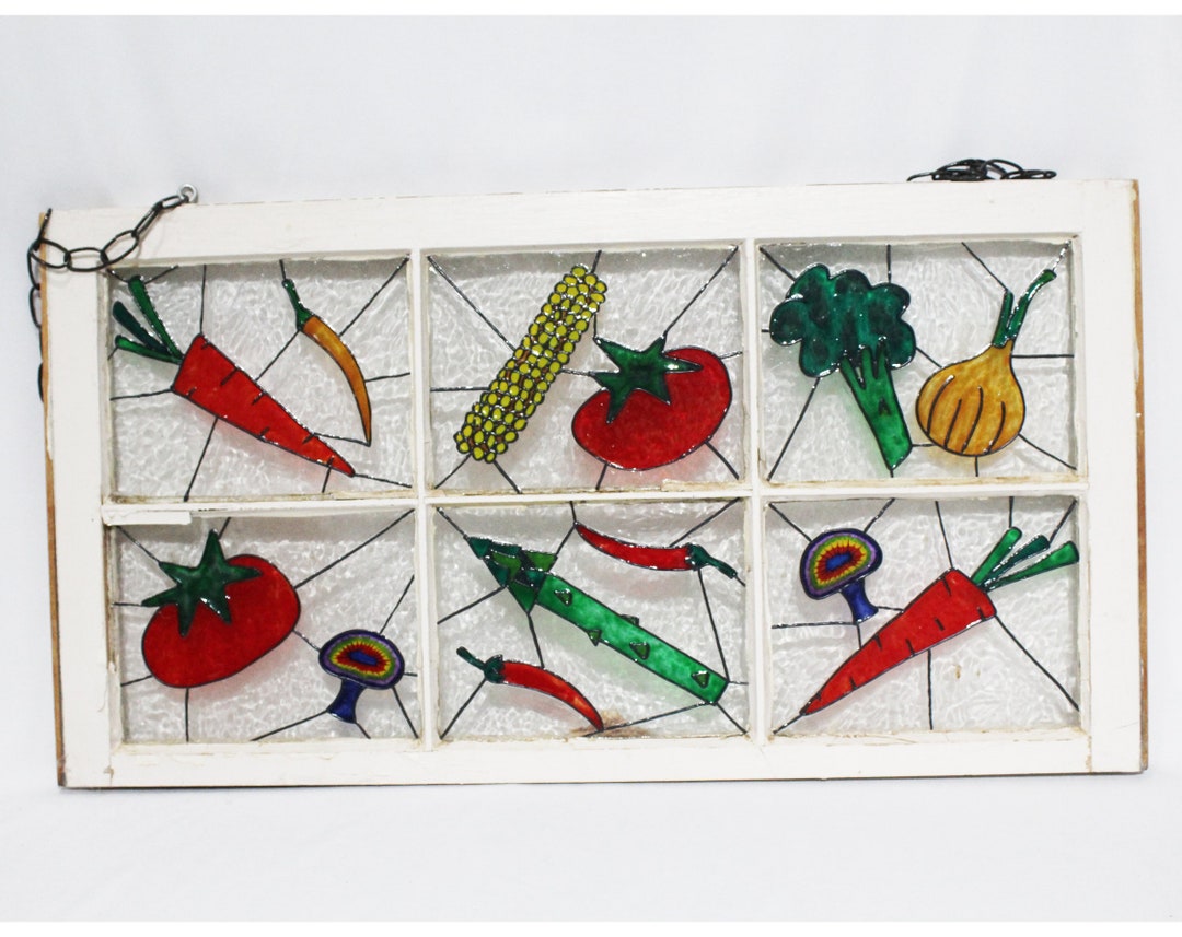 Veggies Stained Glass Window Panel - Organic Vegetable Farm Market ...