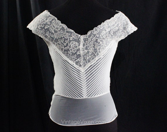 Sexy 1950s Sheer Blouse - XS 50s Pin Up Girl White Pl… - Gem