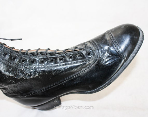 Victorian Lace Up Boots - 1800s 1900s Black Leather G… - Gem