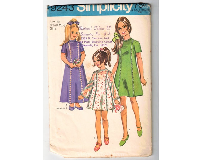 1970 Girls Dress Sewing Pattern - 60s 70s Mini or Maxi Length Dress ...