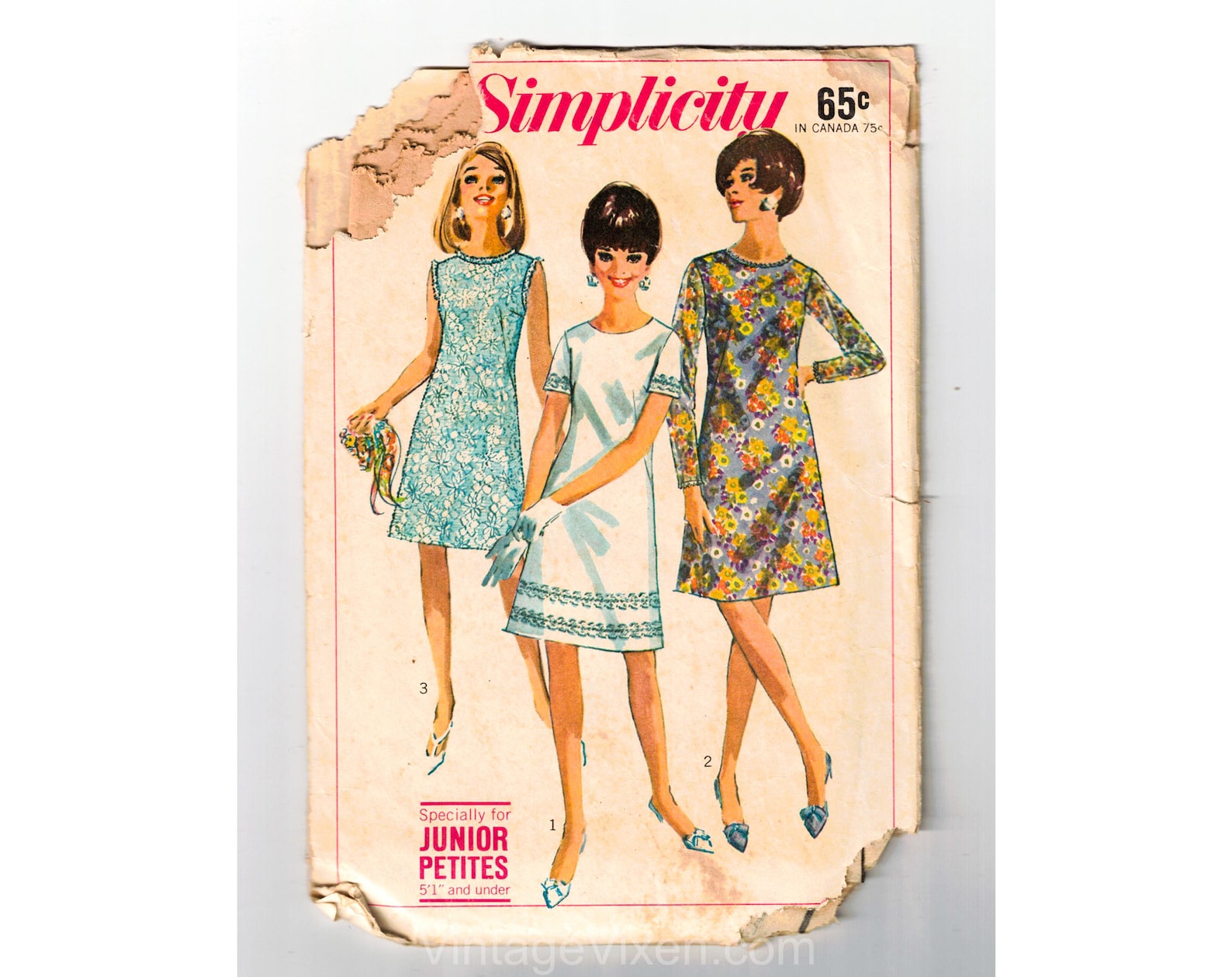 1967 Dress Sewing Pattern - 60s Junior Petite Mini Dress - Sleeveless ...