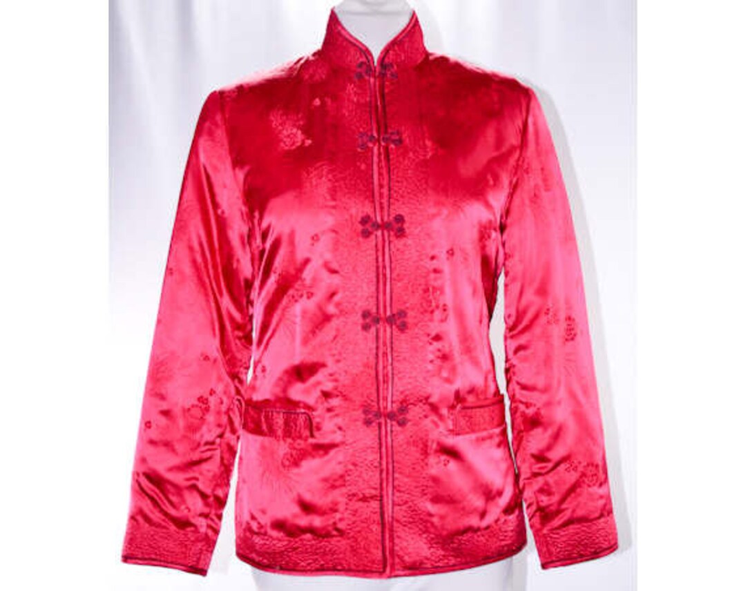 Pink Satin Jacket - Asian Raspberry Brocade Evening Jacket - Mandarin ...