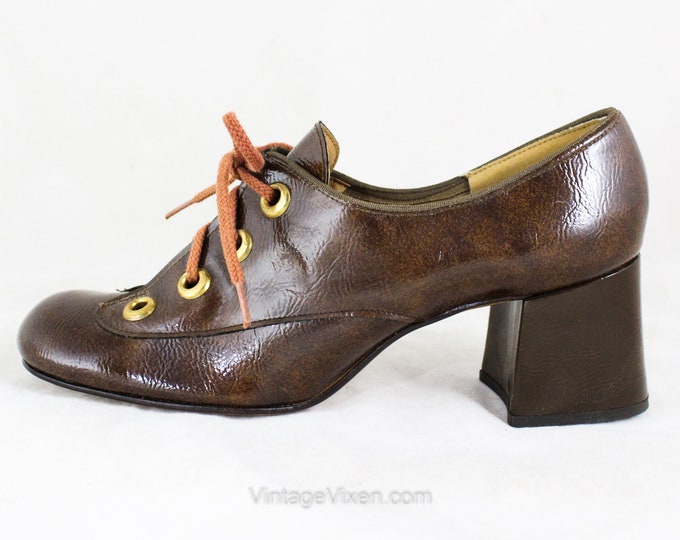 1960s Mod Shoes Unworn Size 6.5 Brown Vinyl Pump With Chunky Funky ...