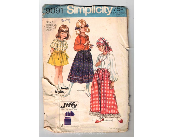 1970 Hippie Girls Sewing Pattern 70s Peasant Top & Skirt in - Etsy
