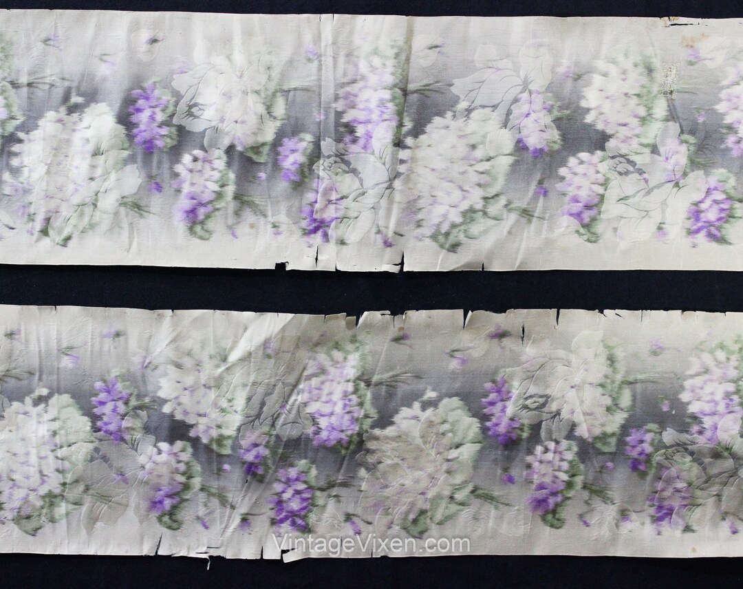 Victorian Fabric - Violet Purple & Ecru Authentic 1800s Antique Floral ...