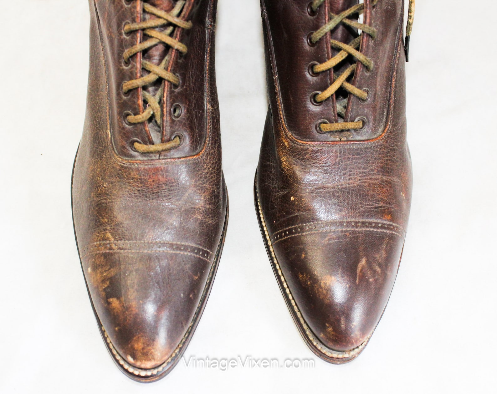 Victorian Boots - 1800s Brown Leather Lace-up Granny Boots - Small Size ...