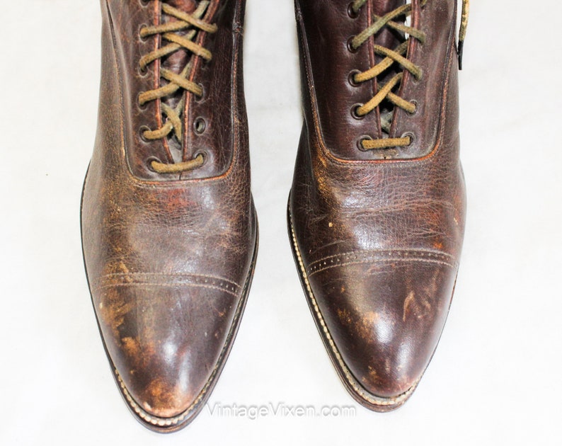 Victorian Boots - 1800s Brown Leather Lace-up Granny Boots - Small Size ...