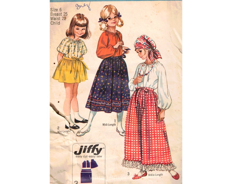 1970 Hippie Girls Sewing Pattern 70s Peasant Top & Skirt in - Etsy