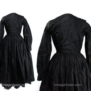 1840s Victorian Dress - Exceptional Black Silk Ruched Waist & Full ...