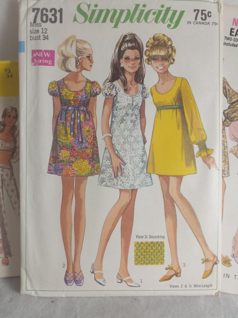 1960s Mini Dress Sewing Patterns Lot of 4 Bust 34 Inc Bare Midriff ...
