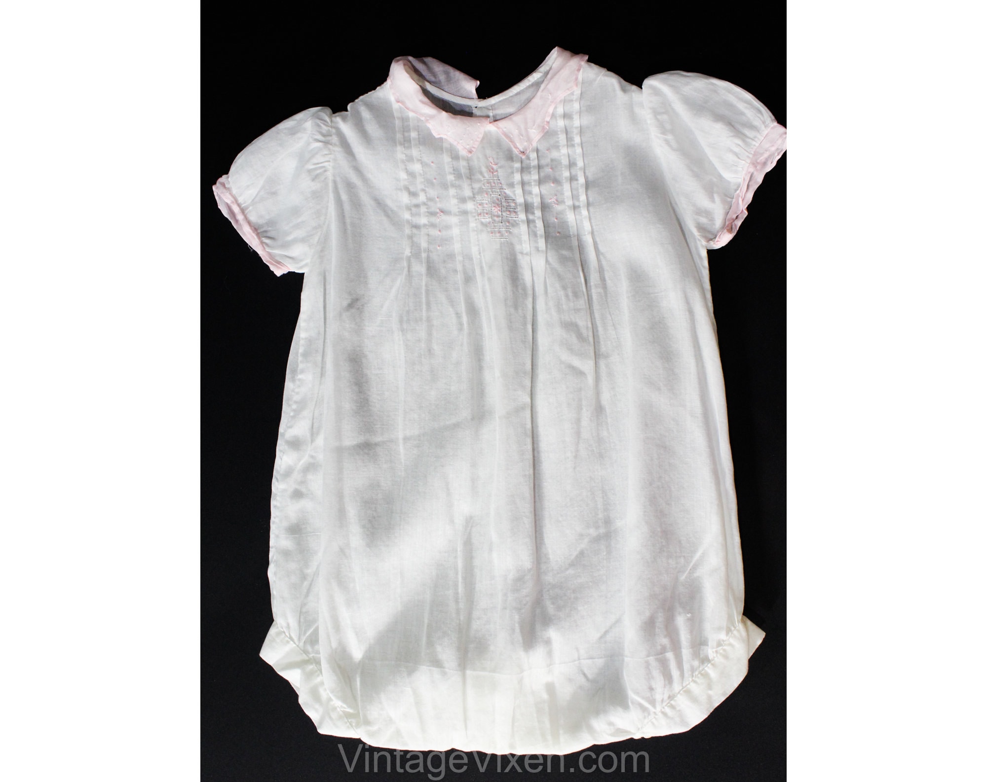 1920s Toddlers White Cotton Romper - Charming Chemise Style With Pink ...