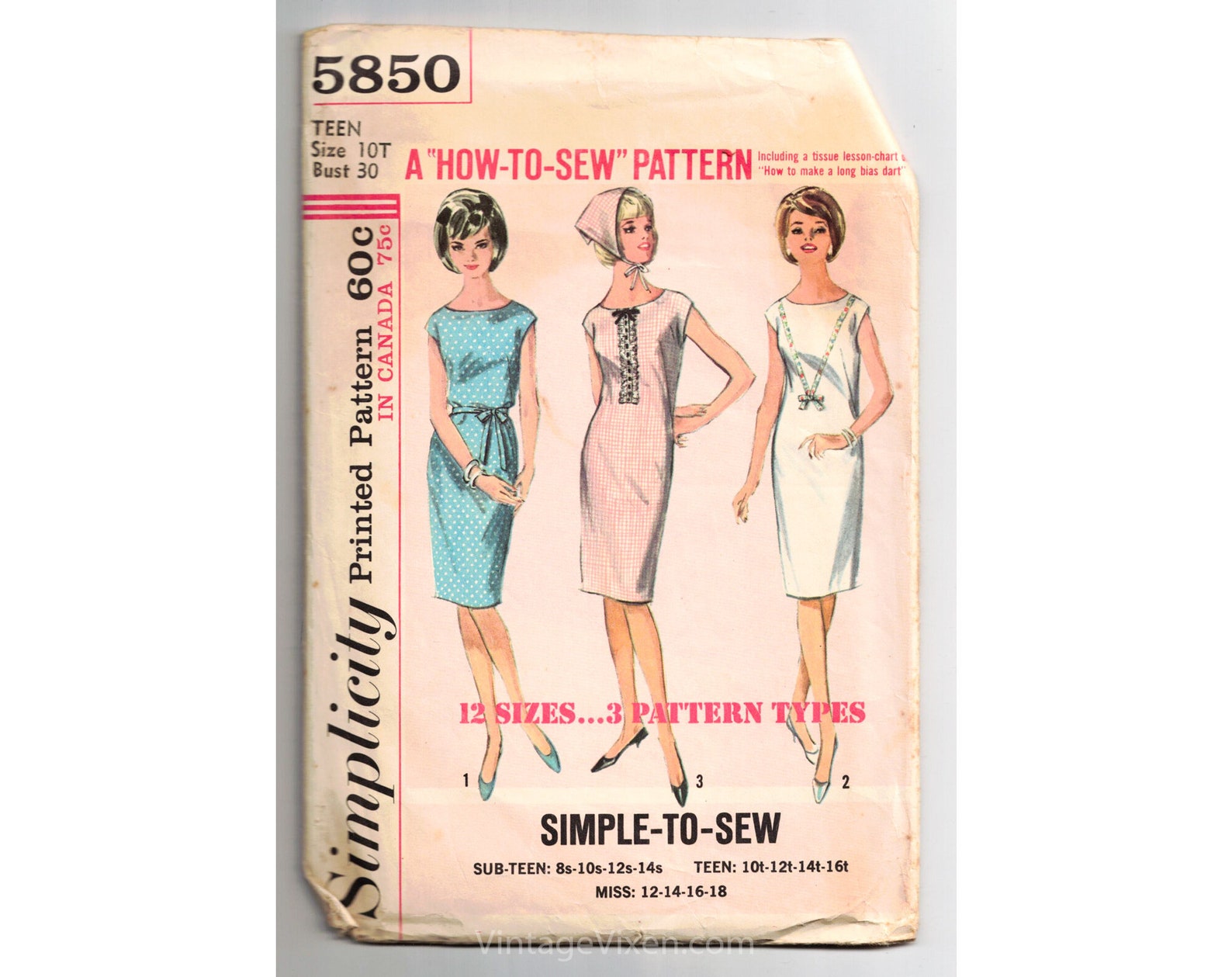 1964 Dress Sewing Pattern 60s Teen Junior Blouson Sheath 3 - Etsy