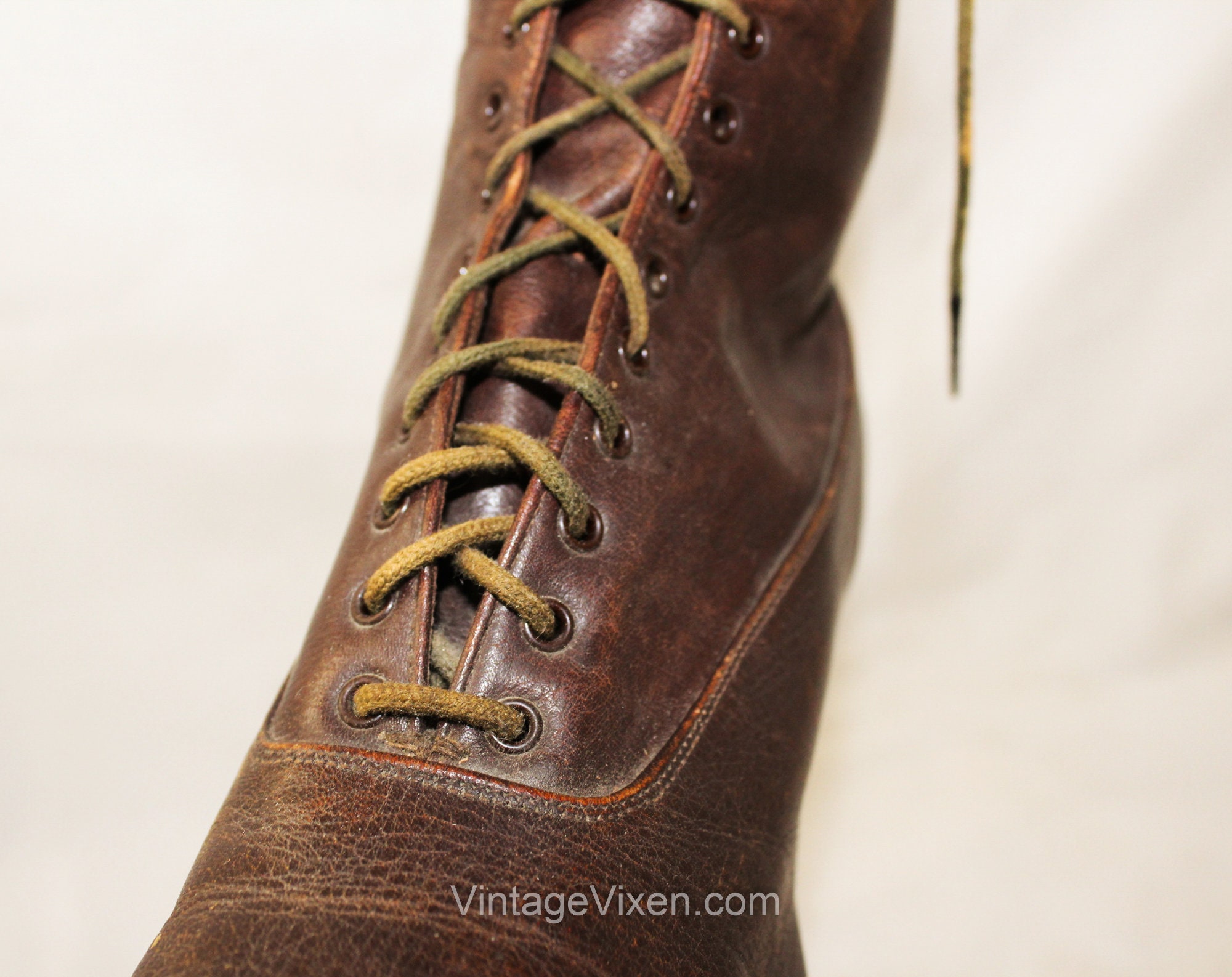 Victorian Boots - 1800s Brown Leather Lace-up Granny Boots - Small Size ...