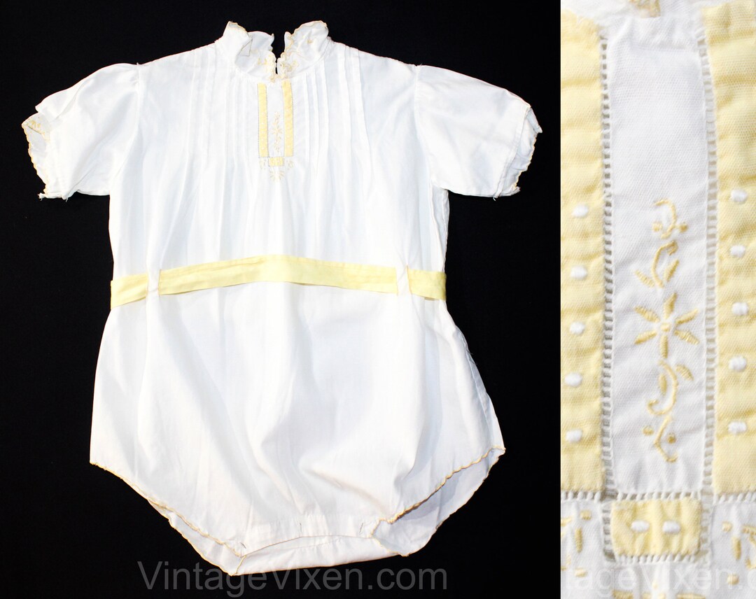 Charming 1920s Toddlers White Cotton Chemise Style Romper With Yellow ...
