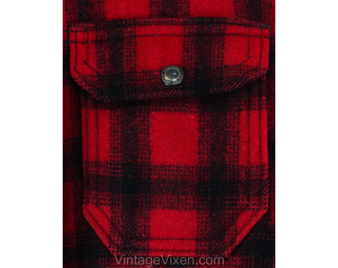 Men's Large Red Buffalo Plaid Jacket - 1950s Long Sleeve Lumberjack ...