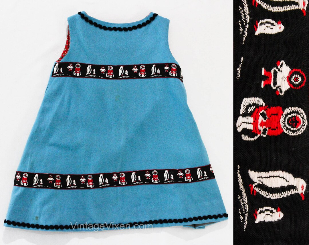Girl's Winter Dress With Penguins & Inuit Folk - Child Size 5 to 6 Wool ...