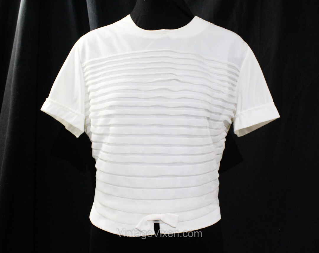 Large 1960s Blouse - Mid Century 60's White Secretary Top - Two Layer ...