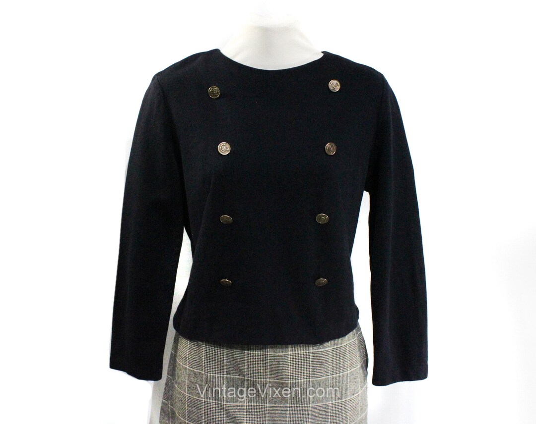1960s Beatnik Dress Outfit - Size 8 Mod Military Chic Knit Top & Glen ...