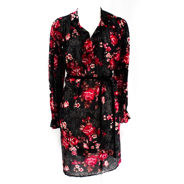 Womens Black Blouse With Red Rose Print - Etsy