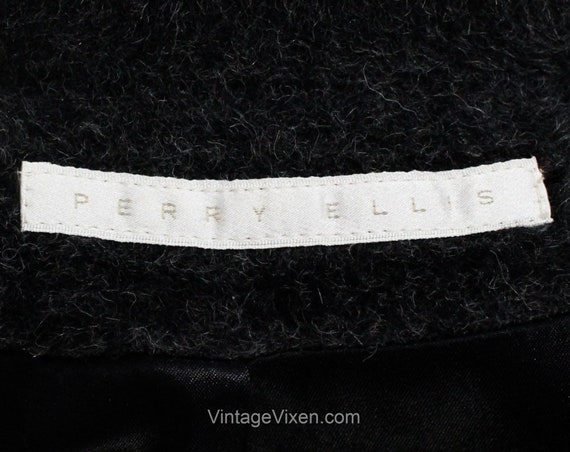 Perry Ellis Coat - Designer 1990s Charcoal Gray Shagg… - Gem