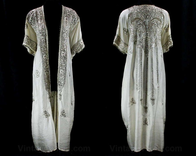 Maharajah Style Silk Robe Ladies Eastern Wrap Any Size Ivory & Metal ...