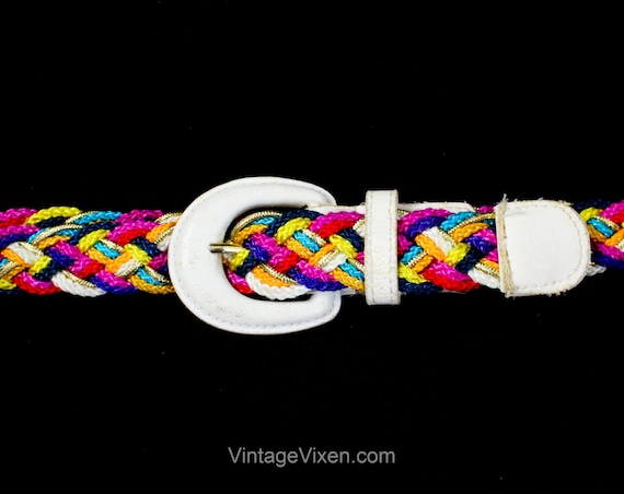 1980s Rainbow Belt - Vintage 80s Woven Rope Belt - Me… - Gem