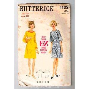 1960s Dress Sewing Pattern - 60s Misses XS Bust 31 - Belled Half or ...