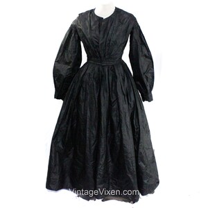 1840s Victorian Dress - Exceptional Black Silk Ruched Waist & Full ...