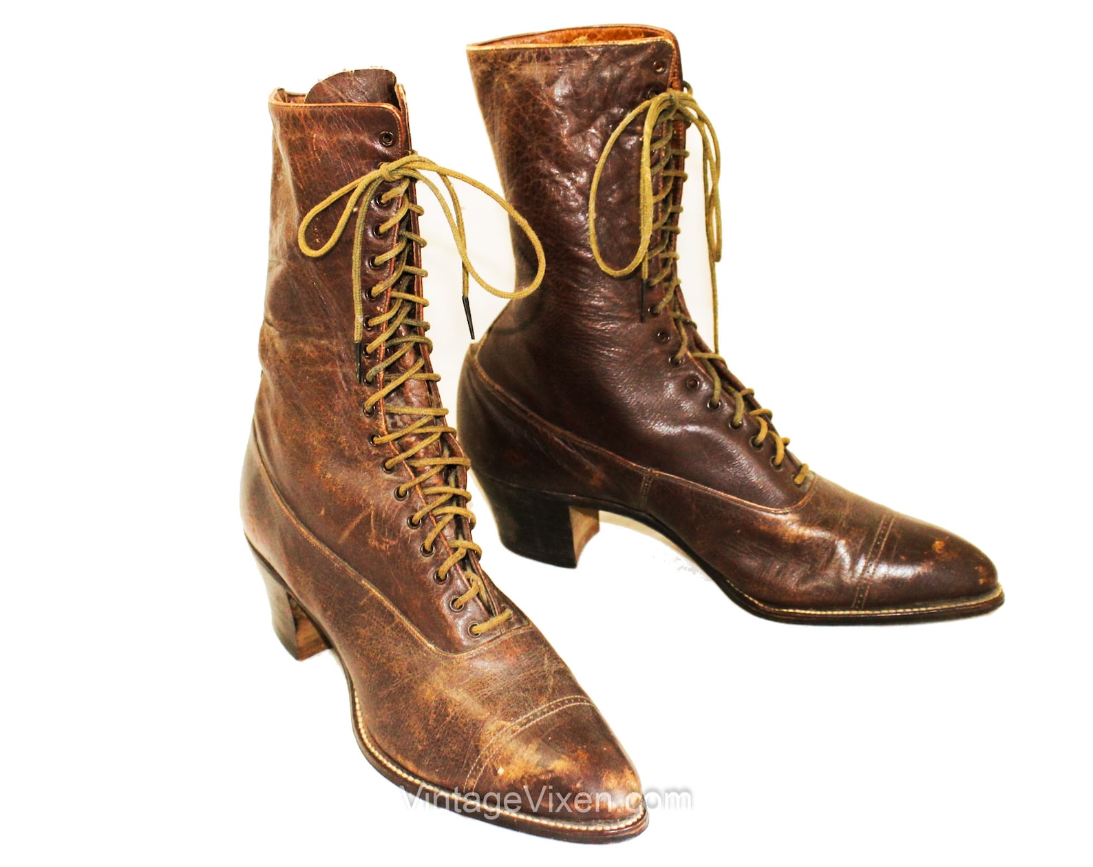 Victorian Boots - 1800s Brown Leather Lace-up Granny Boots - Small Size ...