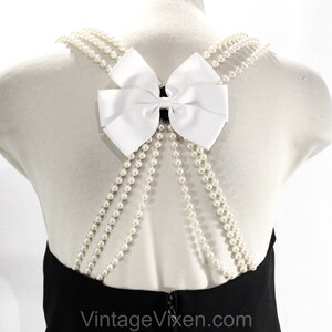 1990s Black Dress - 90s Cocktail Party - Strings of Pearls Back ...