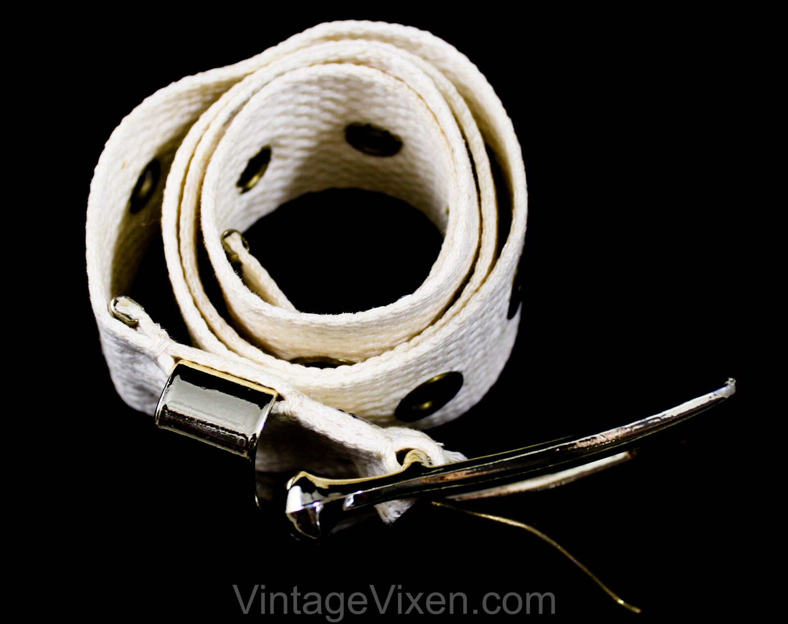 60s Mod White Cotton Belt with Bold Brassy Buckle Size | Etsy