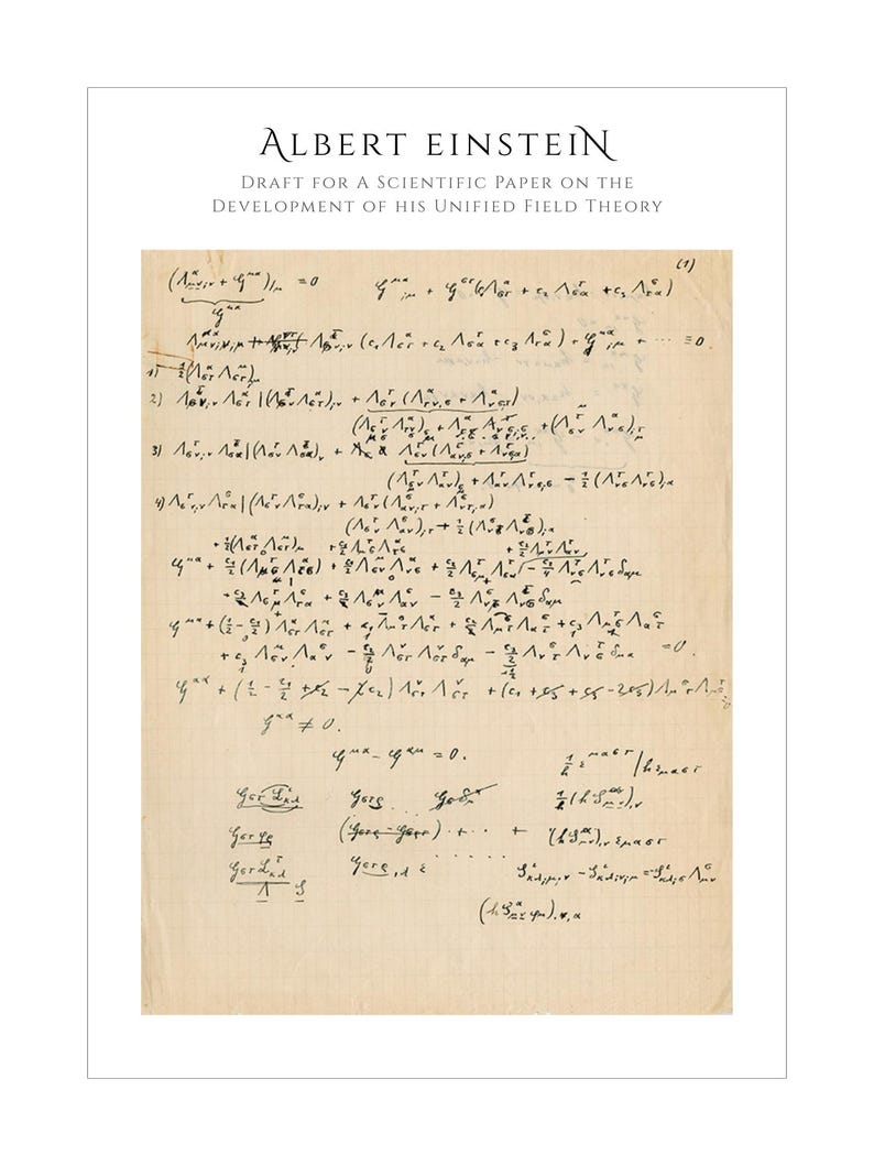Albert Einstein Manuscript Poster | Unified Field Theory Draft ...