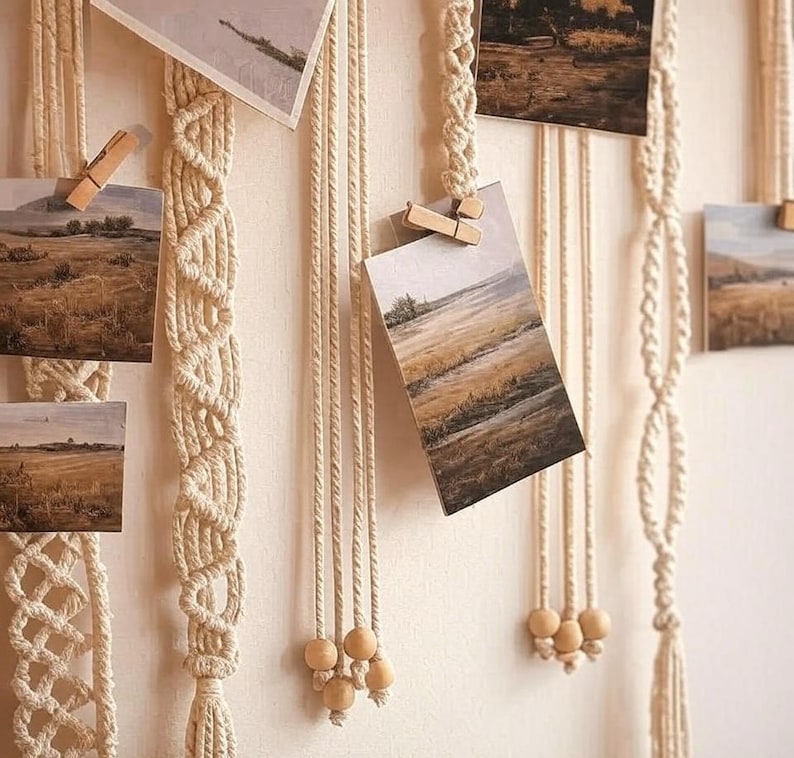 Boho Tassel Photo Wall Hanging: Collage Picture Display With 20 Clips ...