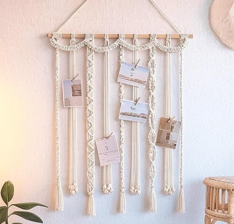 Boho Tassel Photo Wall Hanging: Collage Picture Display With 20 Clips ...