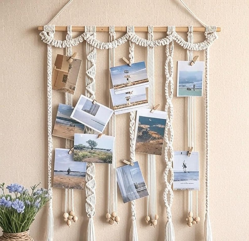 Boho Tassel Photo Wall Hanging: Collage Picture Display With 20 Clips ...