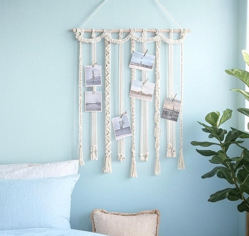 Boho Tassel Photo Wall Hanging: Collage Picture Display With 20 Clips ...