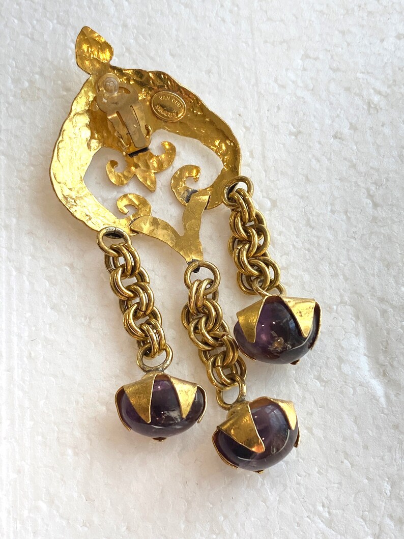 Herve Van Der Straeten Clip Earrings, Vintage Amethyst Earring Labeled ...