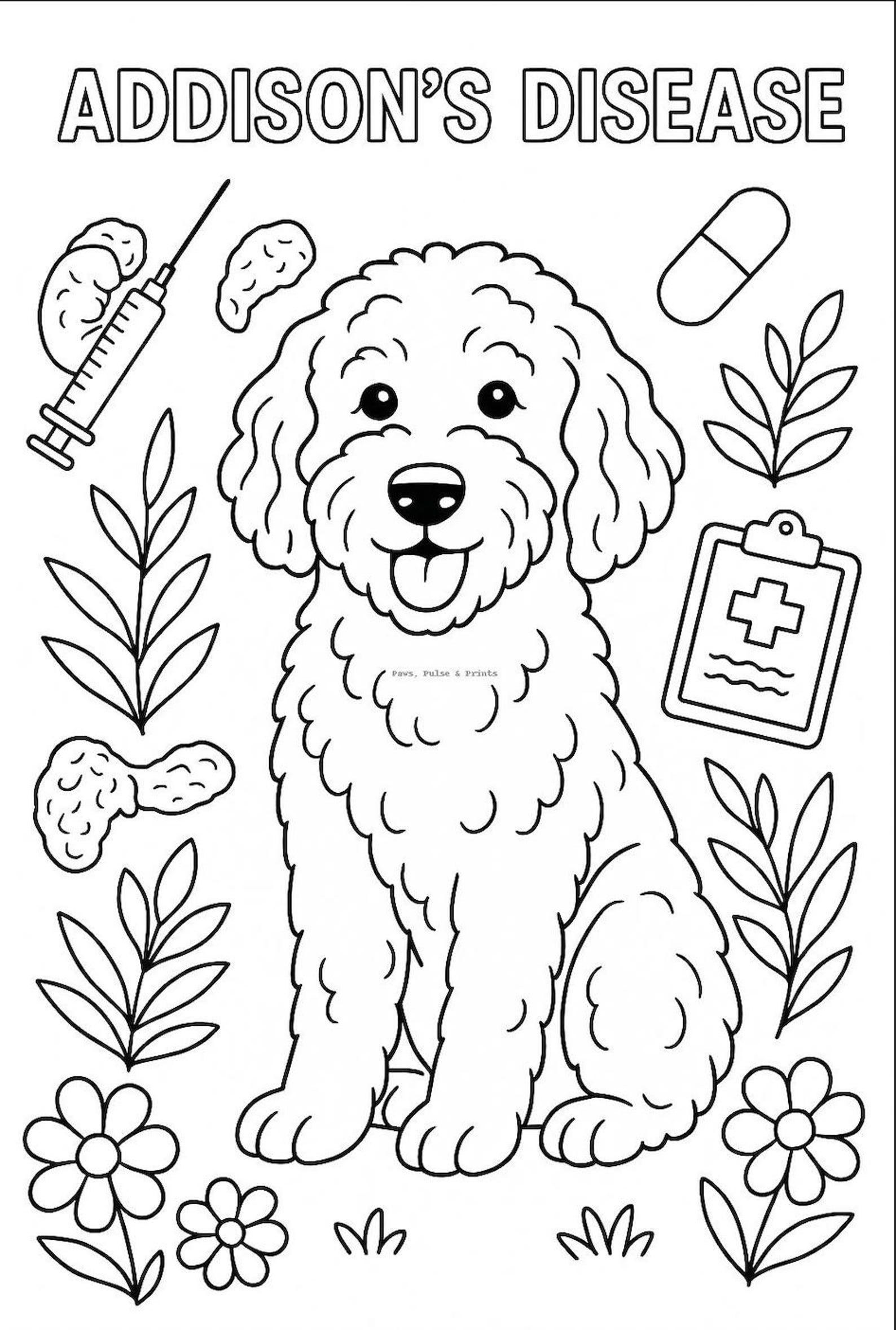 Addison’s Disease Dog Coloring Page | Goldendoodle Line Art - Etsy