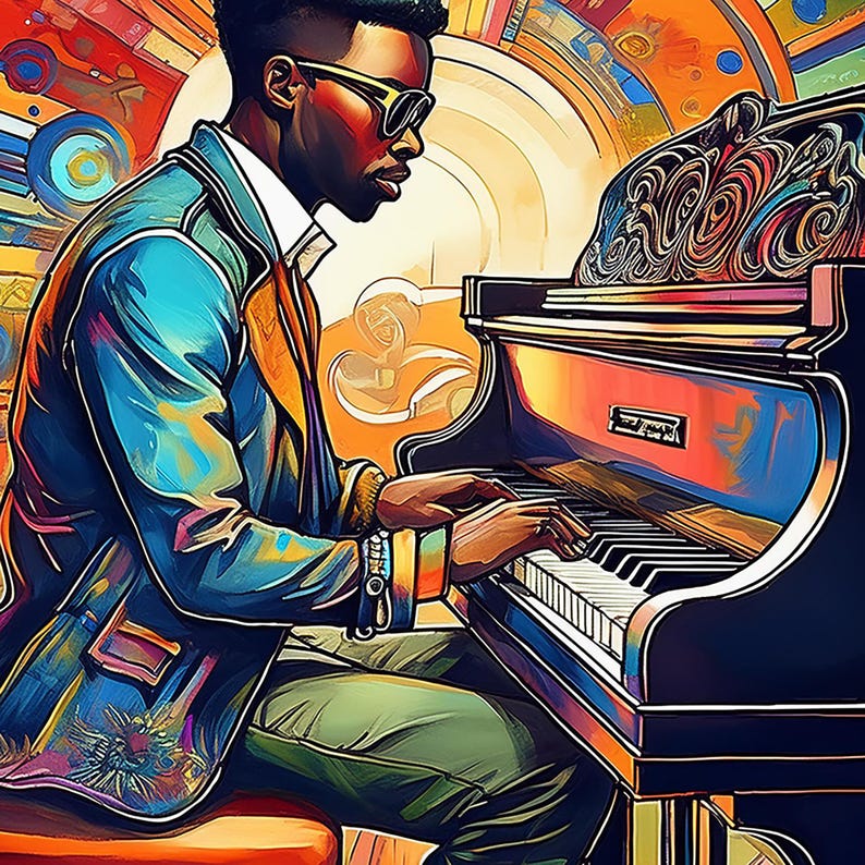 Retro Piano Player Print: Bold Music Room Wall Art (digital Download ...
