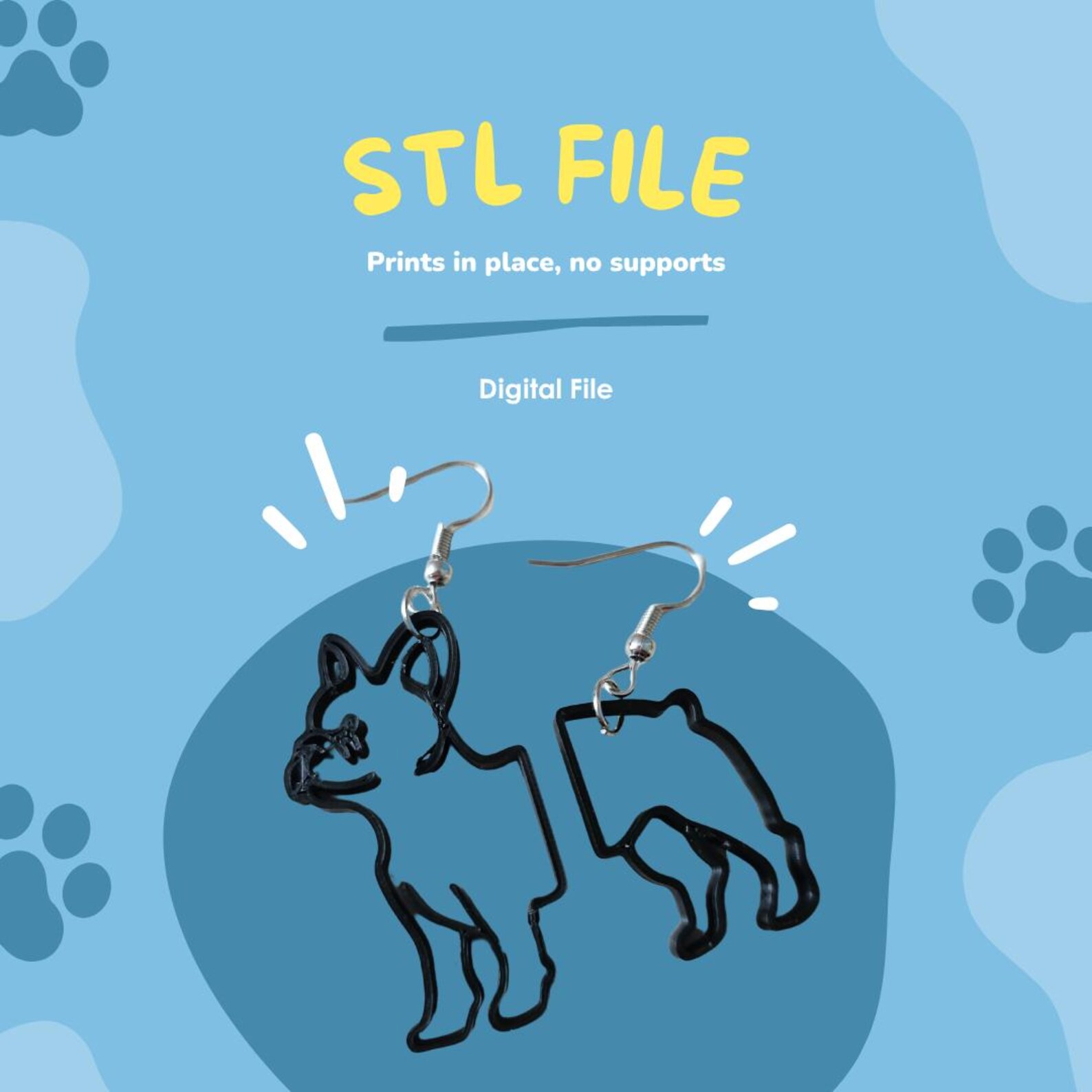 Frenchie Earring – STL File for 3D Printing - Etsy