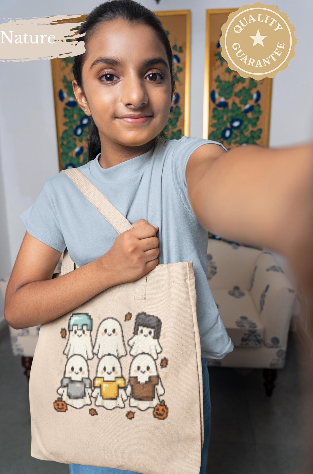 Cute Minecraft Armor Ghosts Tote Bag, Spooky Gamer Canvas Tote, Trick ...