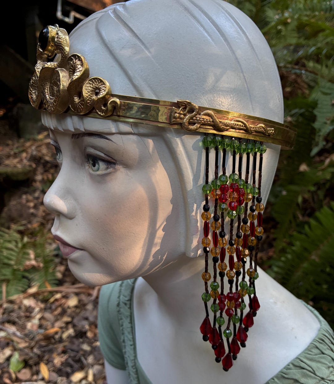Brass Cobra Crown: Onyx & Paua Beads, Cleopatra Cosplay Headpiece - Etsy