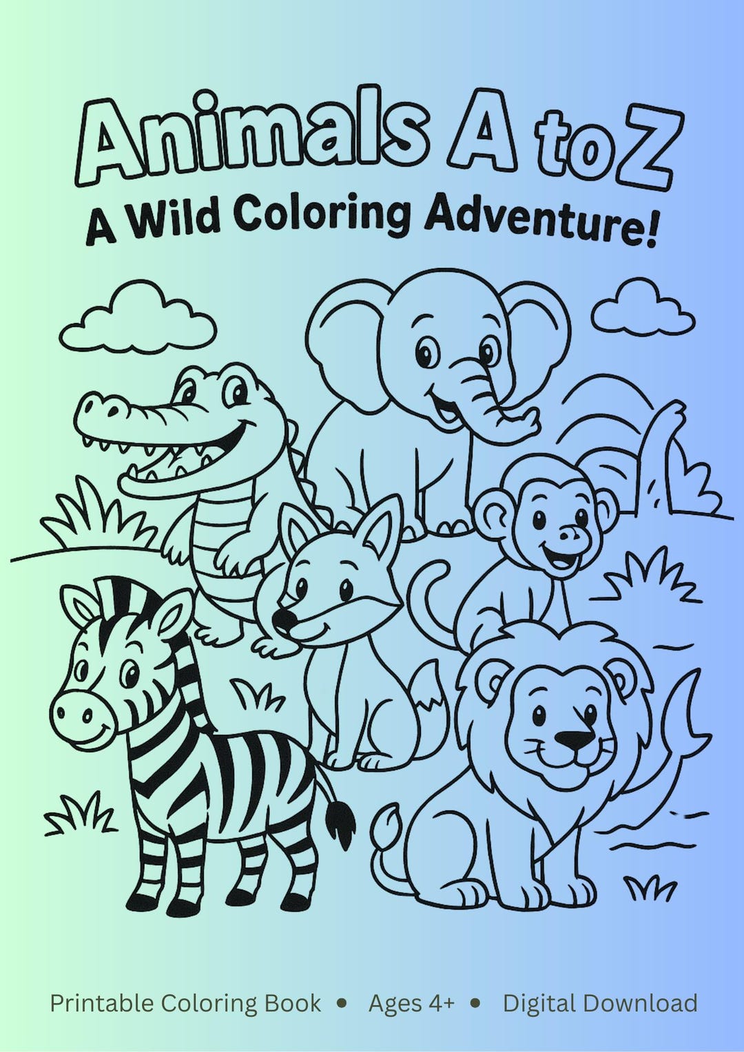 Animals A to Z Coloring Book | Printable Kids Coloring Pages - Etsy