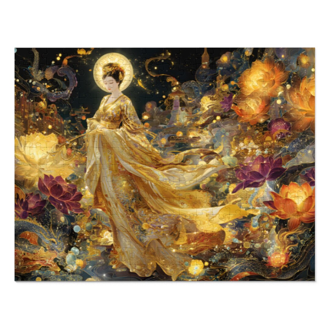 Golden Goddess & Lotus Puzzle - Feng Shui Art for Abundance, Grace ...