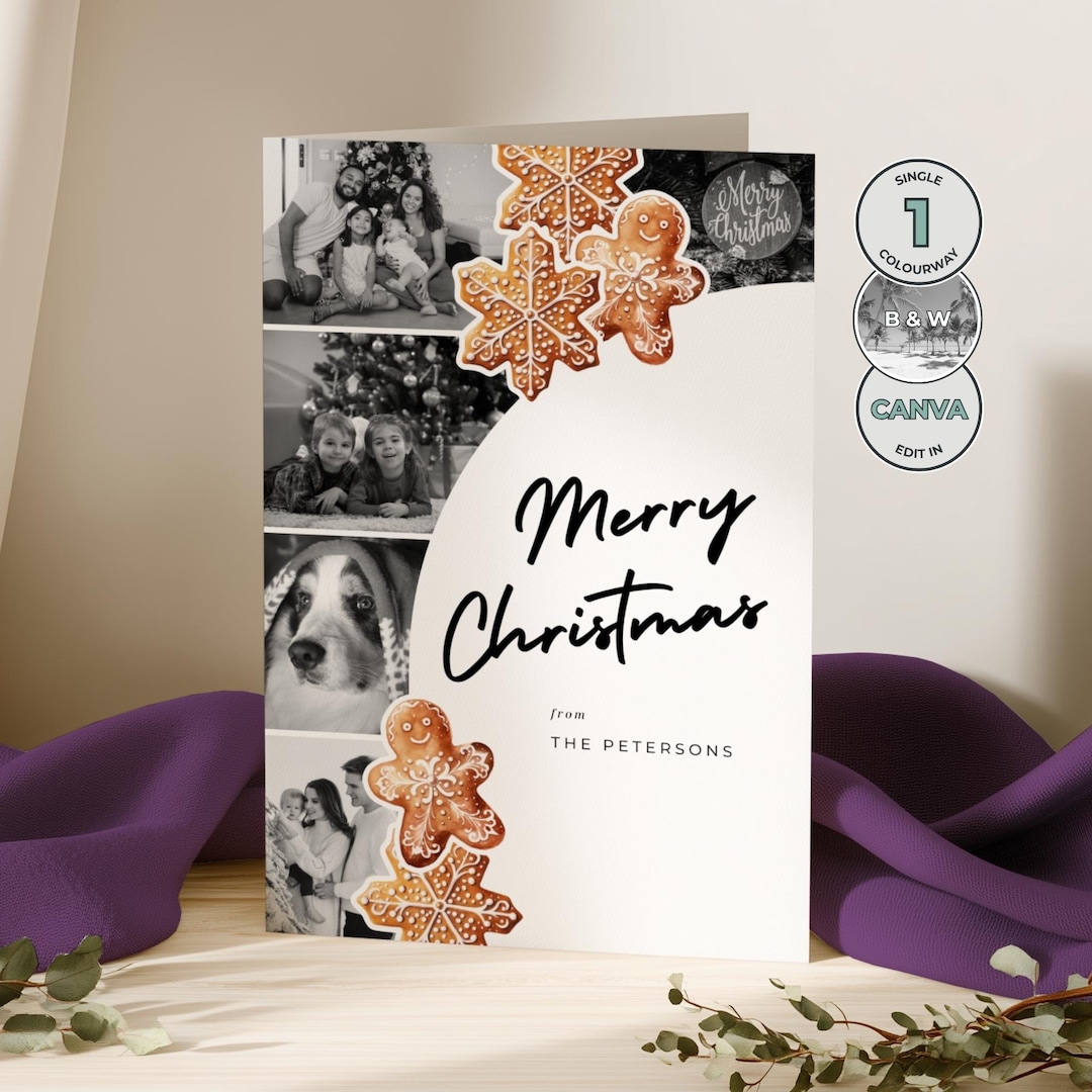 Photo Collage Christmas Cards Templates, Ginger Bread and Black & White ...