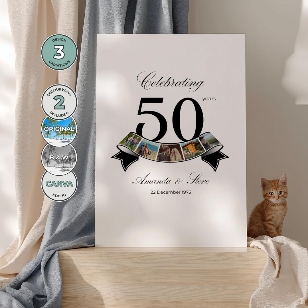 50th Celebration Photo Collage, Template Set for Golden Anniversary ...