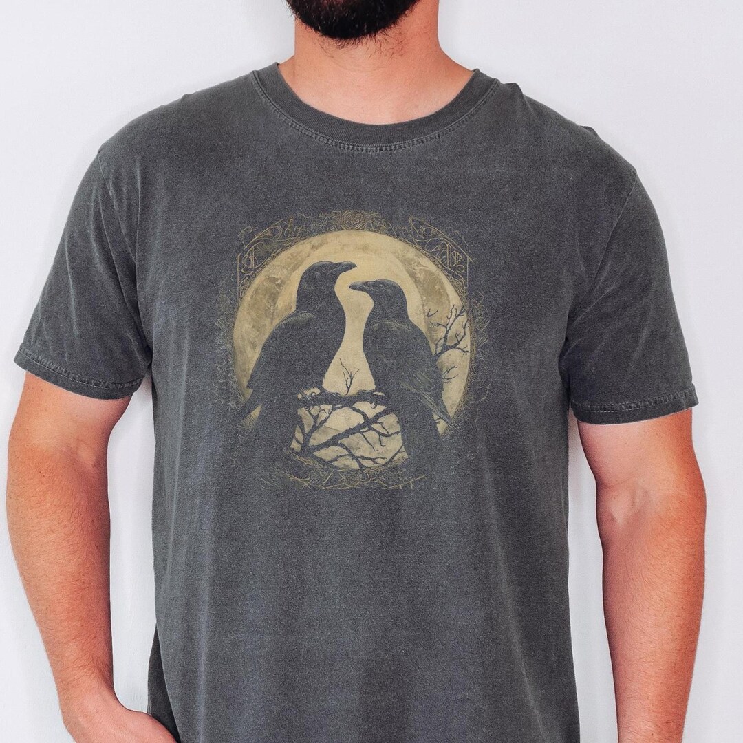 Two Ravens Silhouette Moon T-shirt | Fade Out Design - Etsy