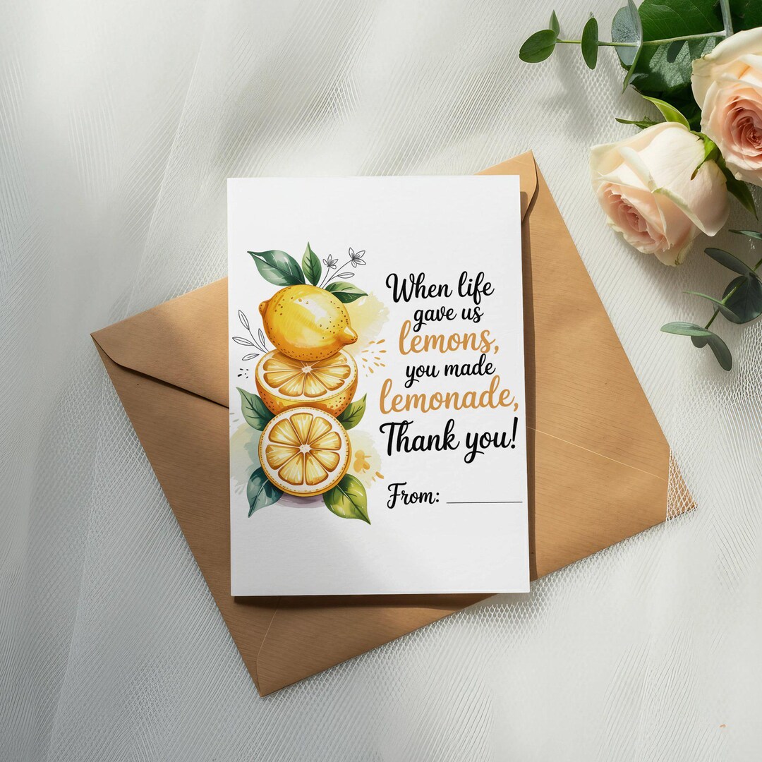 Watercolor Lemon Thank You Card: Printable Greeting, Positive Message ...