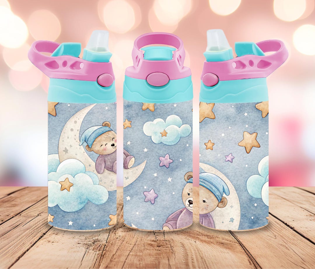 Kids 12 Oz Flip Top Sippy Cup, Digital Design, Bear Moon Stars Cup ...