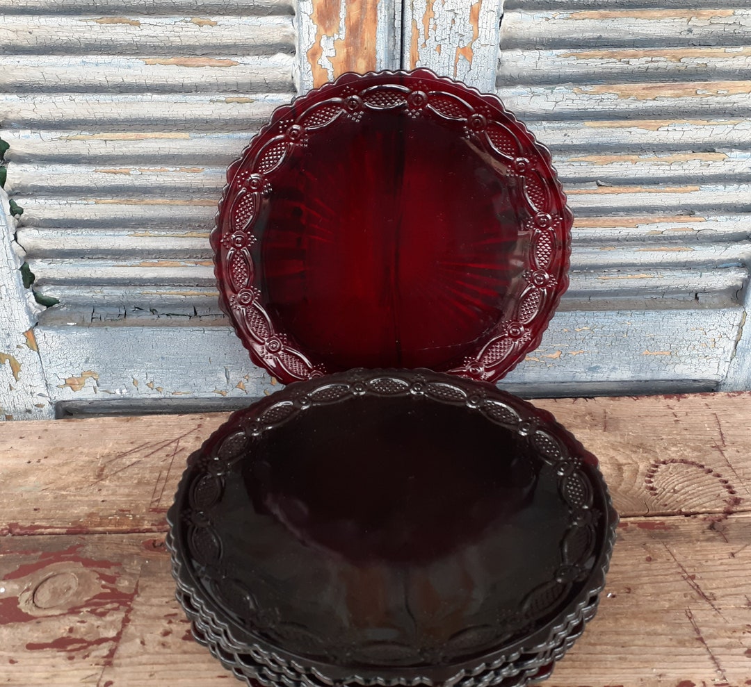 Vintage Avon Cape Cod Ruby Red Dinner Plates Set of Six 1876 Collection ...